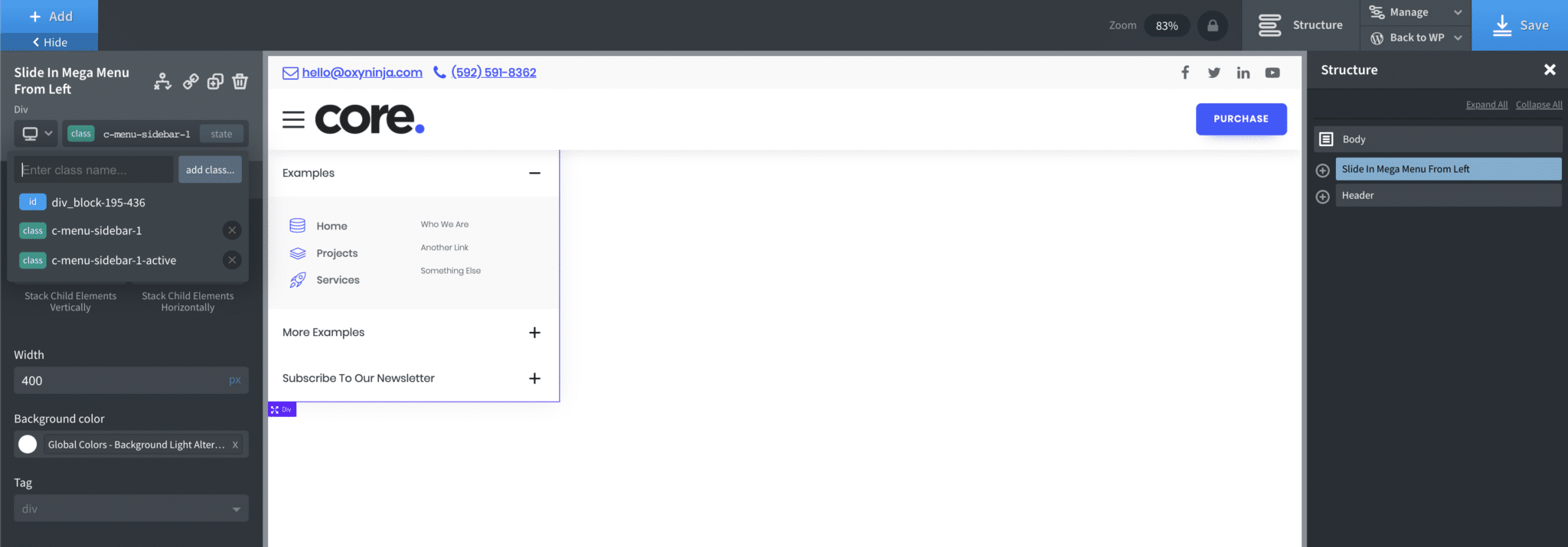 Mega Menus Added To Core Design Set For Oxygen - OxyNinja